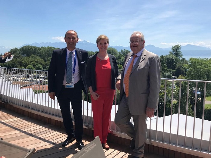 LOC-Präsidentin Isabel Fehr bei der Einweihungsfeier des IOC-Gebäudes ...